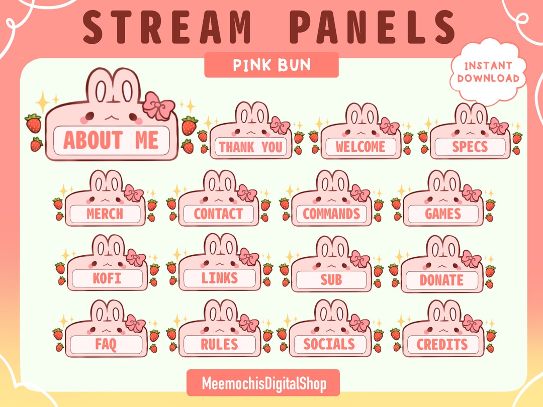 Pink Bun Panel Stream Alert Package (16) for Twitch︳overlays Frames ...