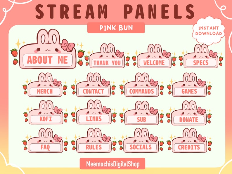Pink Bun Panel Stream Alert Package (16) for Twitch︳overlays Frames ...