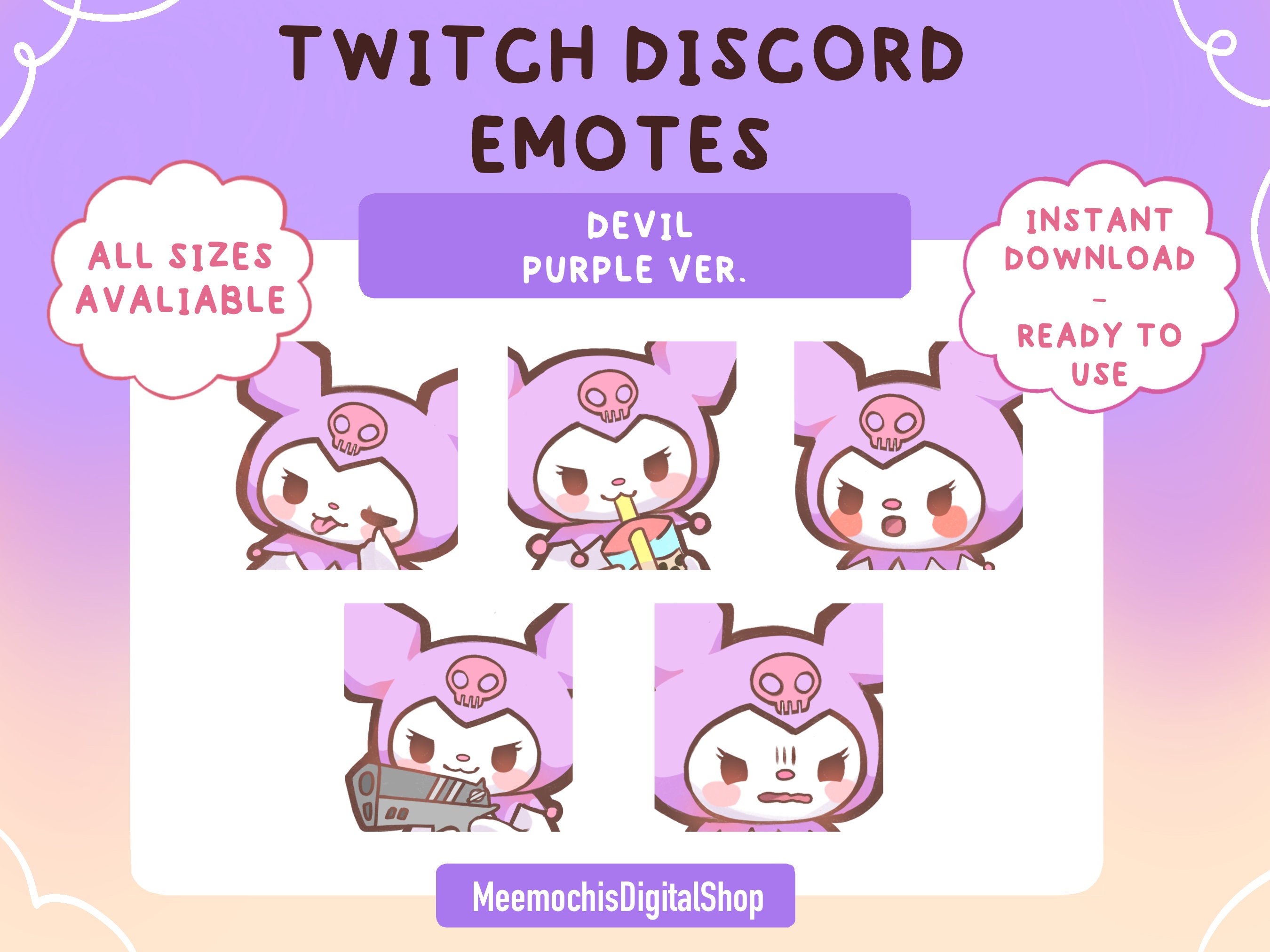Purple Devil Emote Pack (5)｜emotes Twitch Discord Badges｜cute Disgust ...