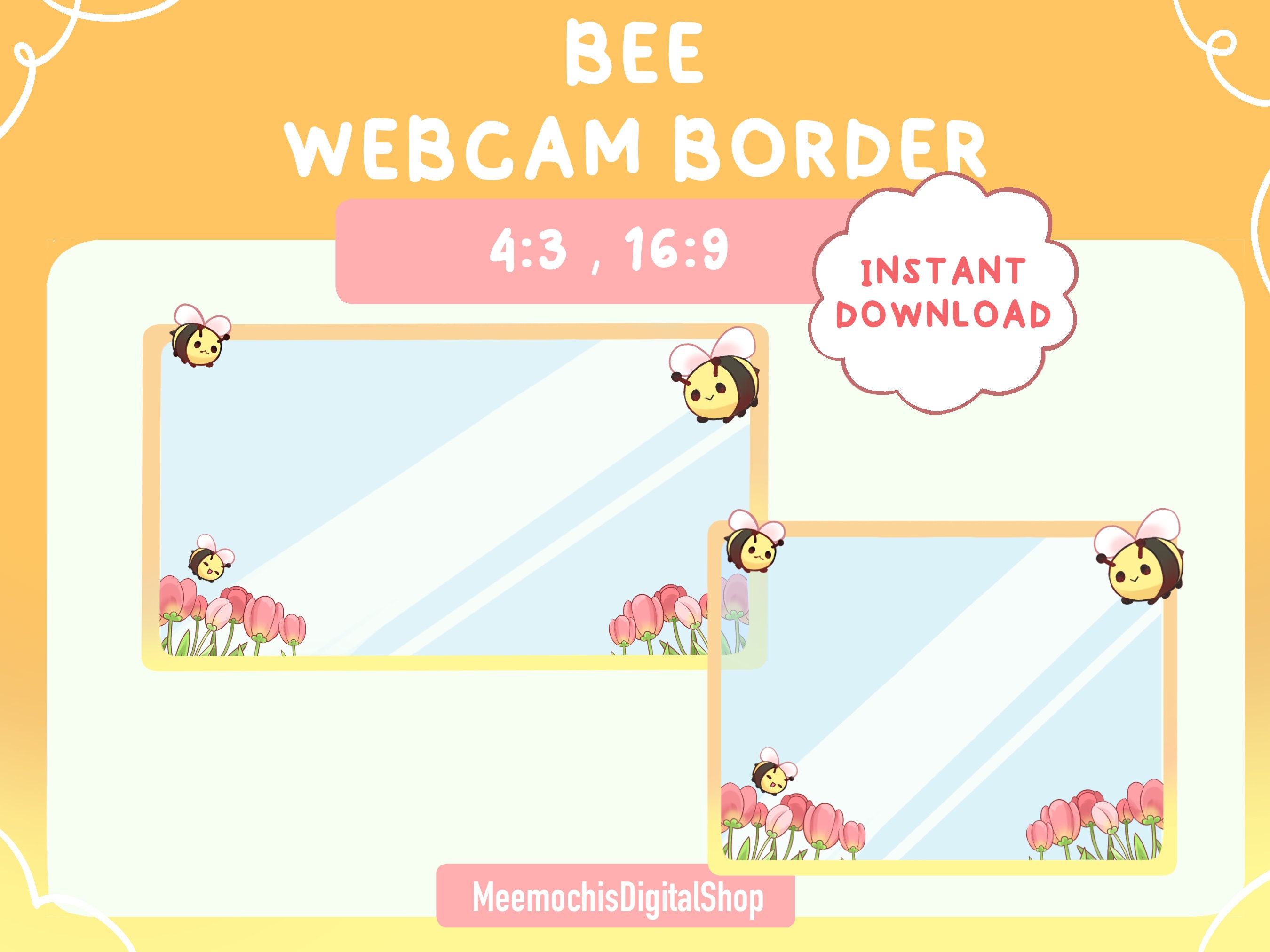 Bee Webcam Border Package for Twitch｜tulip Busy Bumble Flowers Twitch ...