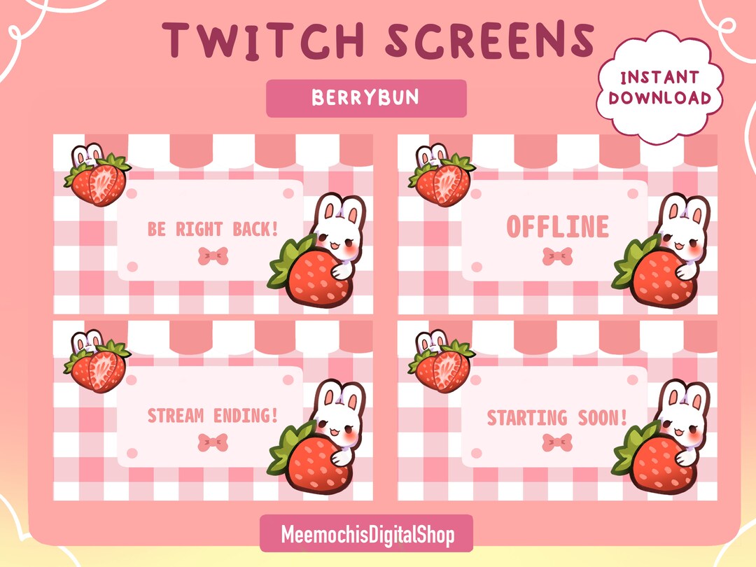 Strawberry Bunny Stream Overlay for Twitch︳overlays Frames Rabbit ...
