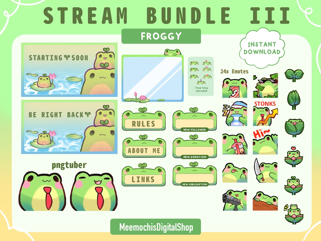 ULTIMATE Frog Sprout COMPLETE III Twitch Package︳overlays Emotes Panels ...