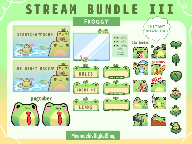 ULTIMATE Frog Sprout COMPLETE III Twitch Package︳overlays Emotes Panels ...