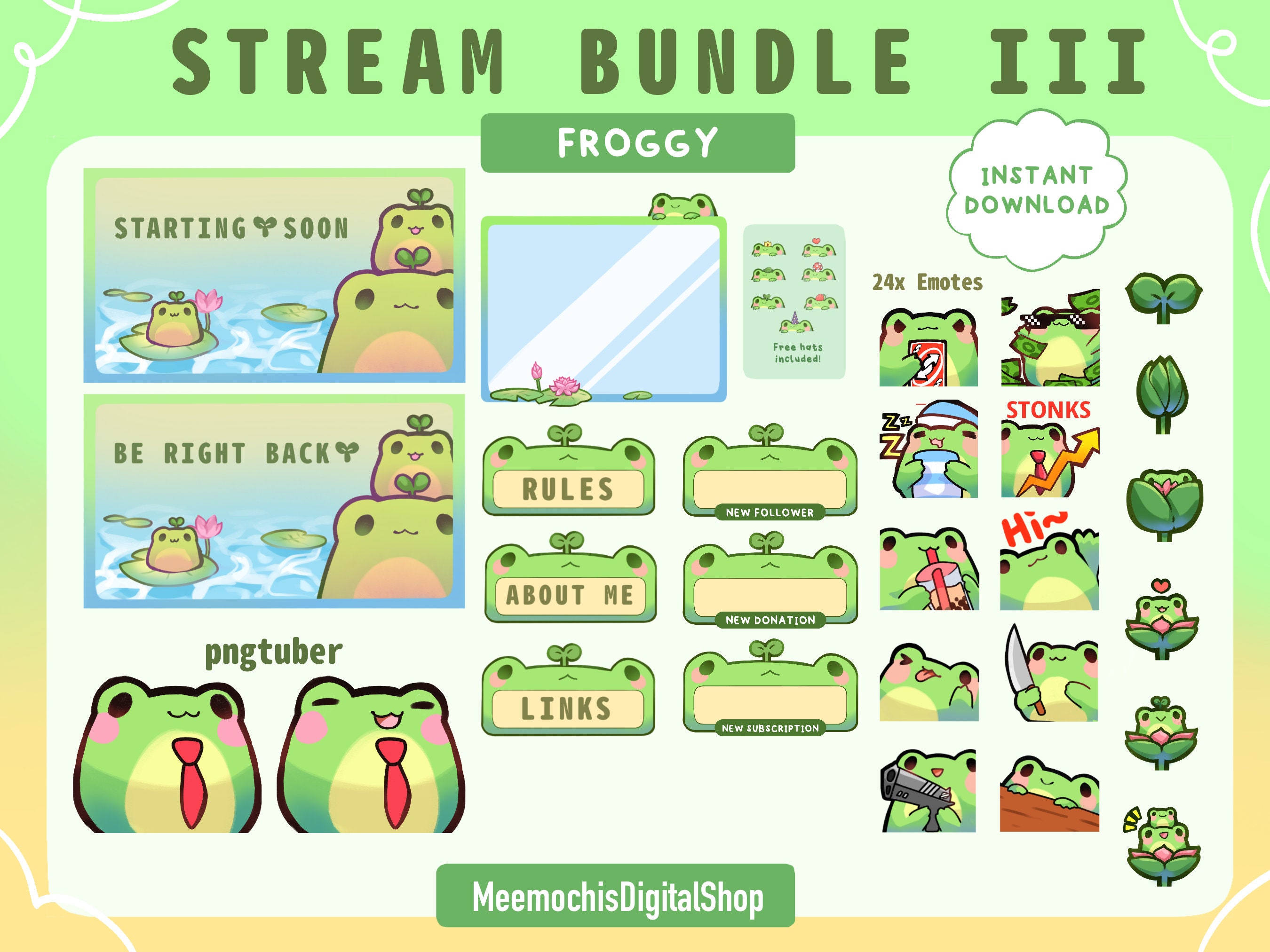 ULTIMATE Frog Sprout COMPLETE III Twitch Package︳overlays Emotes Panels ...