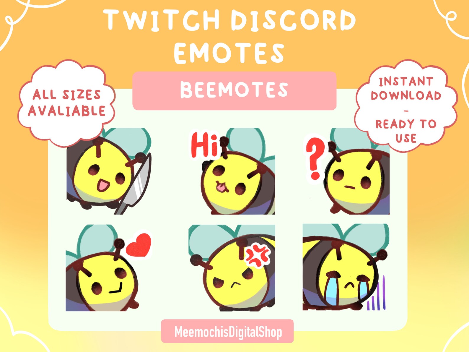 Bee Emote Pack III (6)｜beemotes Twitch Discord Badges｜question Mark Hi ...