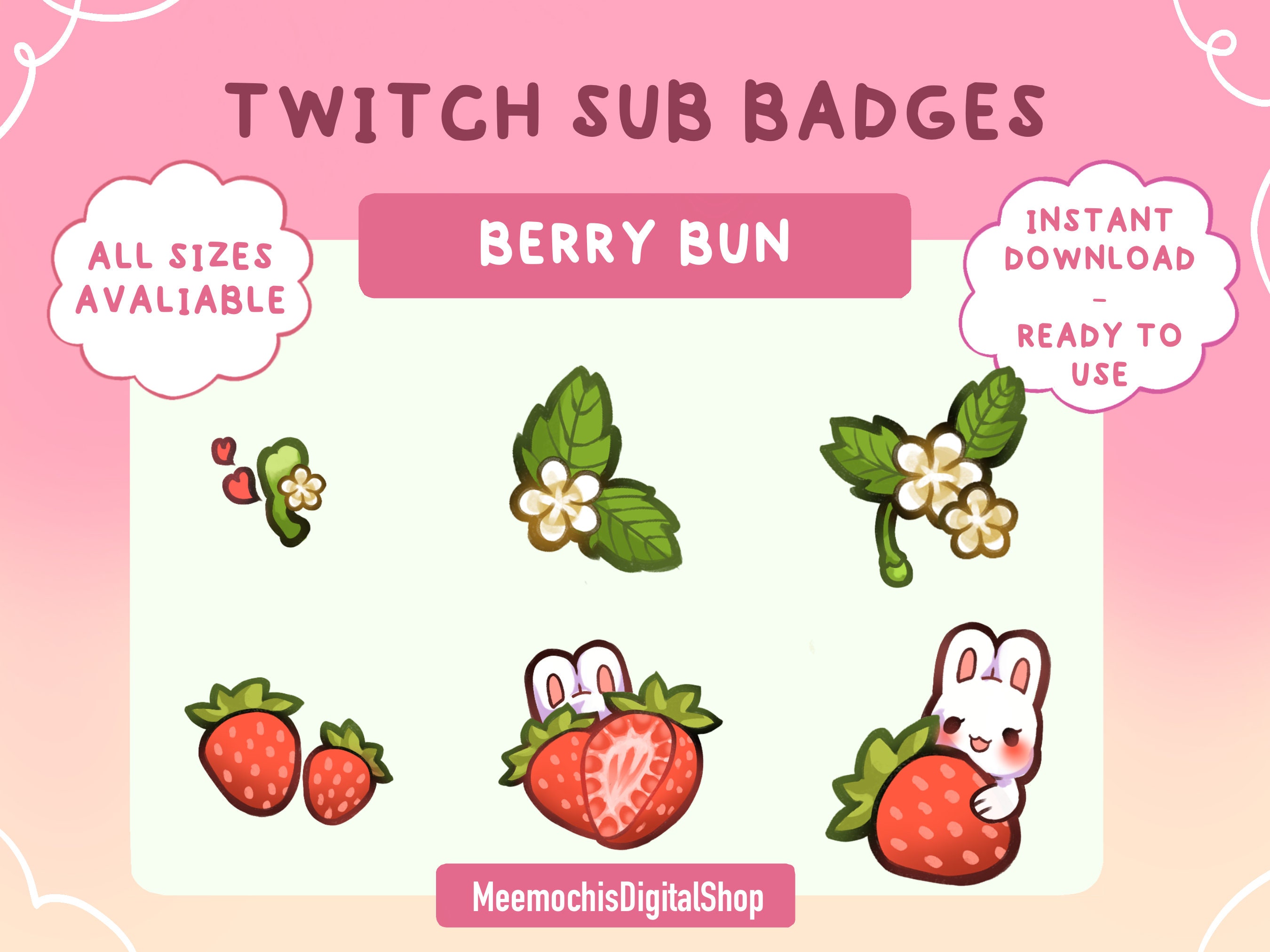 Strawberry Bun Individual Emote ｜ Twitch Discord Emotes/badges ...