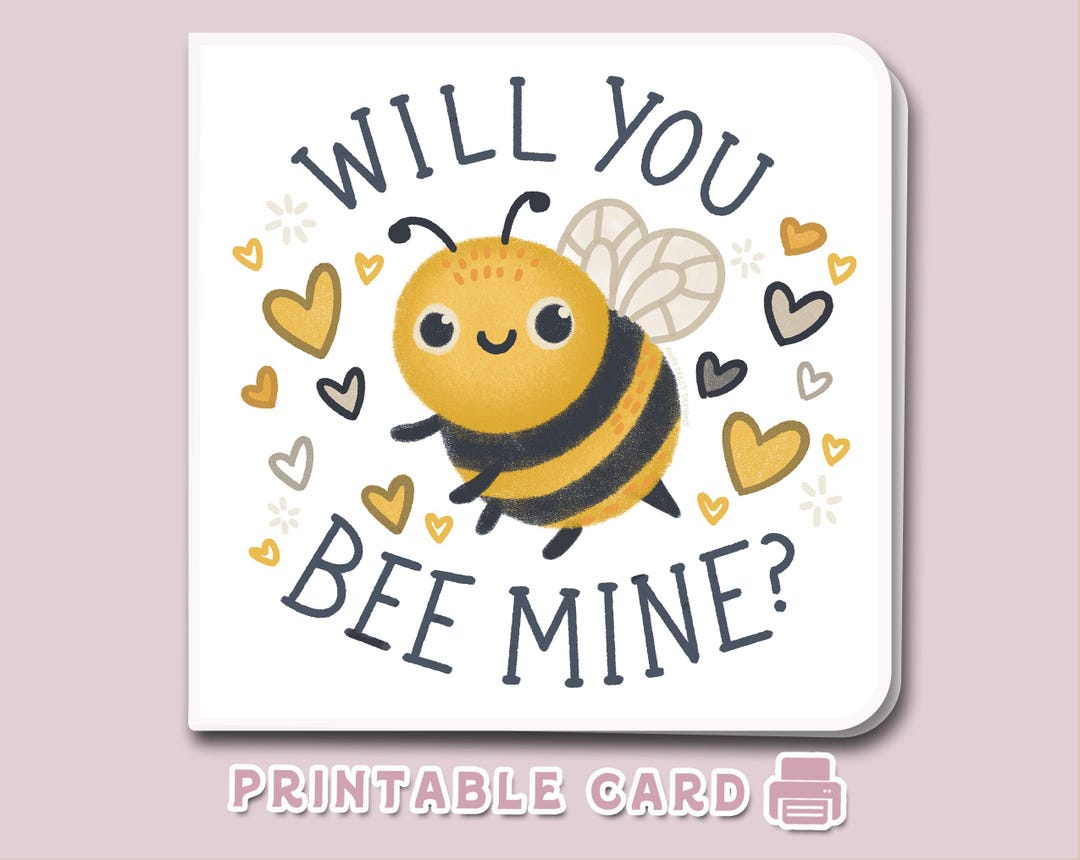 Printable Bumble Bee Valentine's Card, will You Bee Mine, Instant ...