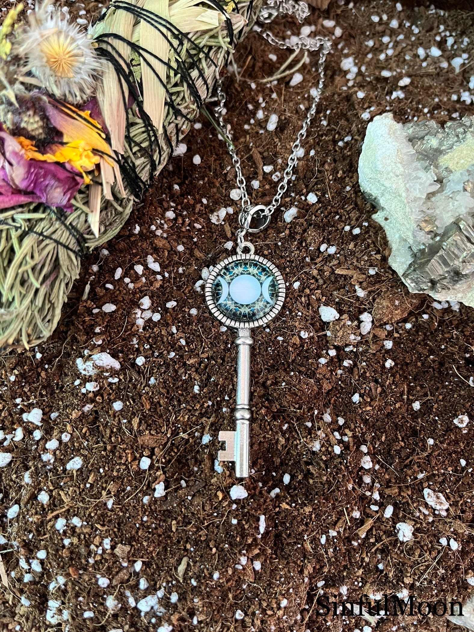 Hekate, Hecate,triple Moon Key.maiden,mother,crone,skeleton Key, Silver ...