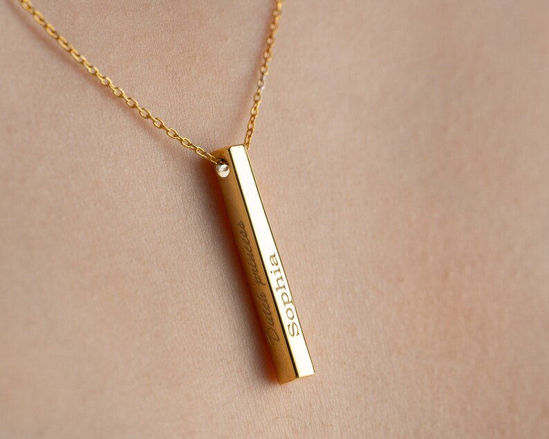 Vertical Bar Necklace . Vertical Name Bar Necklace for Mom - Etsy