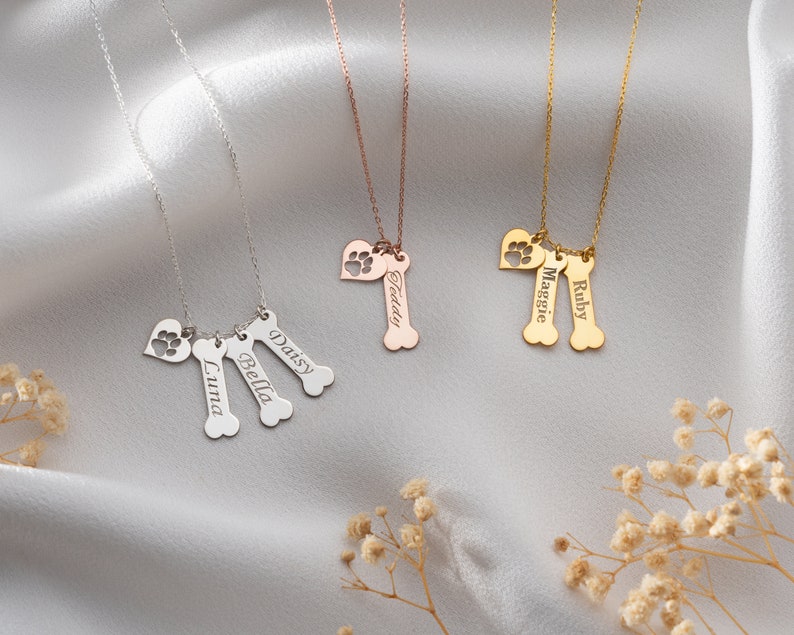 Personalized Dog Name Necklace Bone Paw Necklace Gift for Dog Lover ...