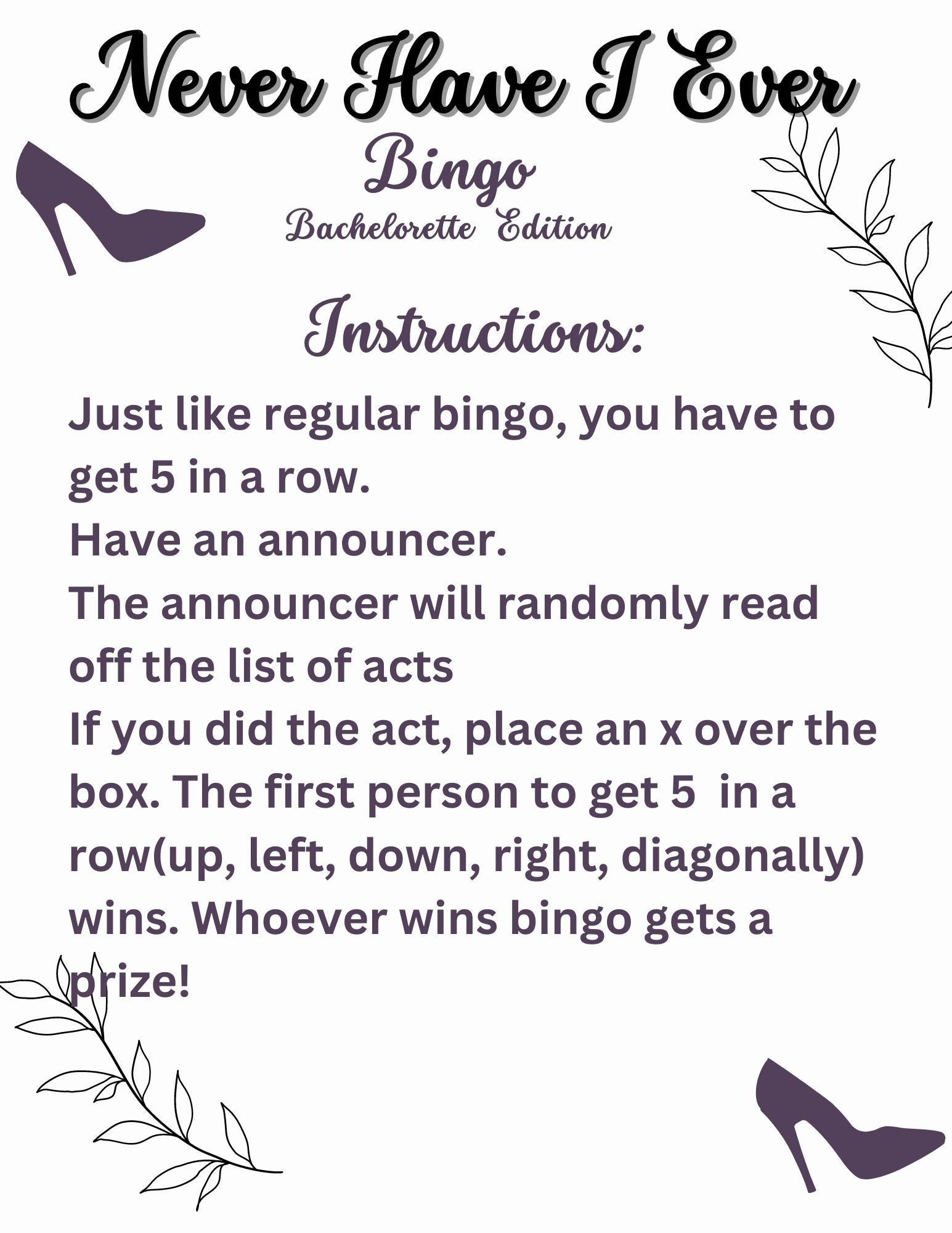 Never Have I Ever Bingo Bachelorette Party Game - Etsy