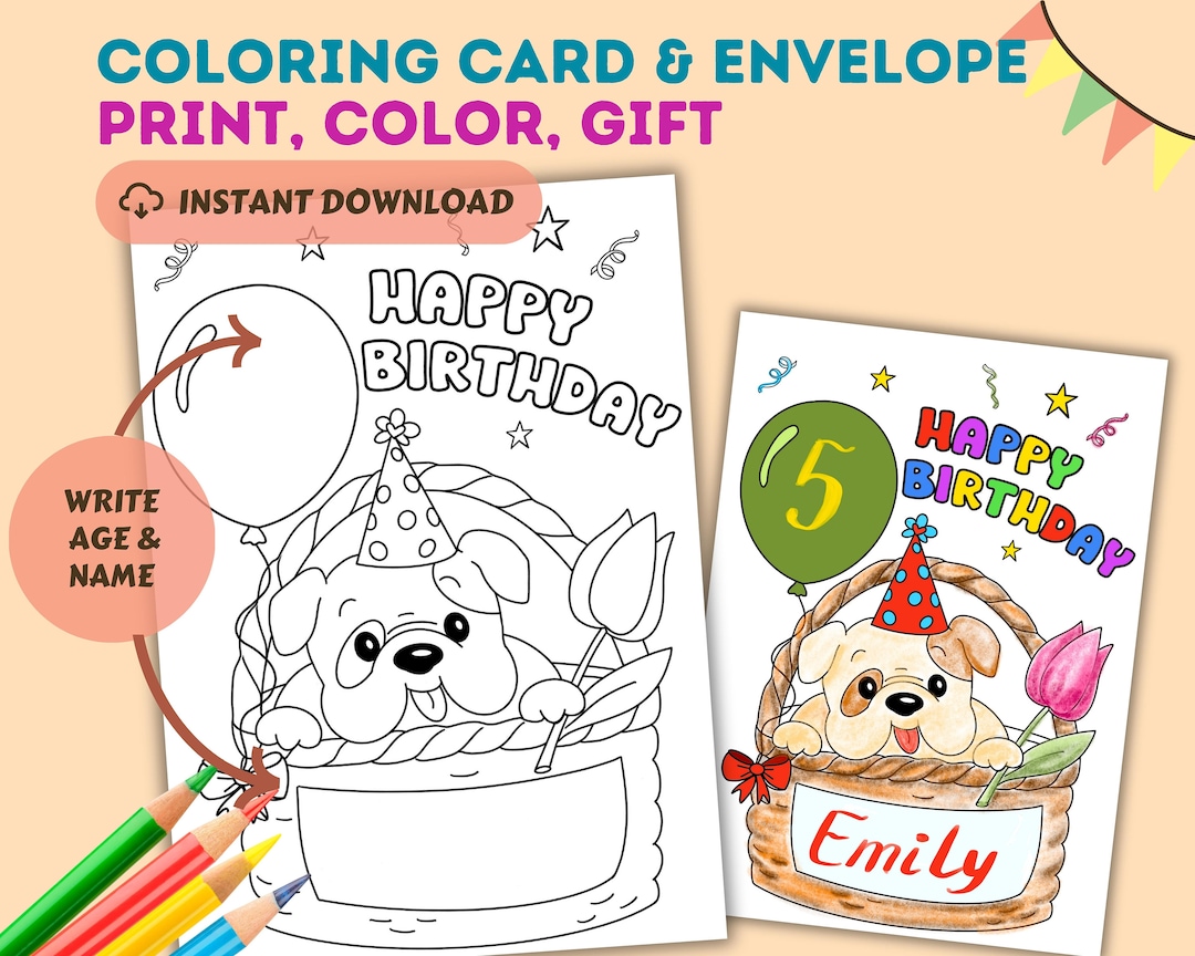 Tarjeta para colorear imprimible de feliz cumpleaños lindo - Etsy España