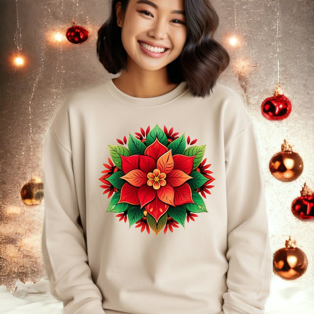 Mandala Poinsettia Womens Sweatshirt, Family Gift, Gifts for Mom or Daughter, Holiday, Plants ...