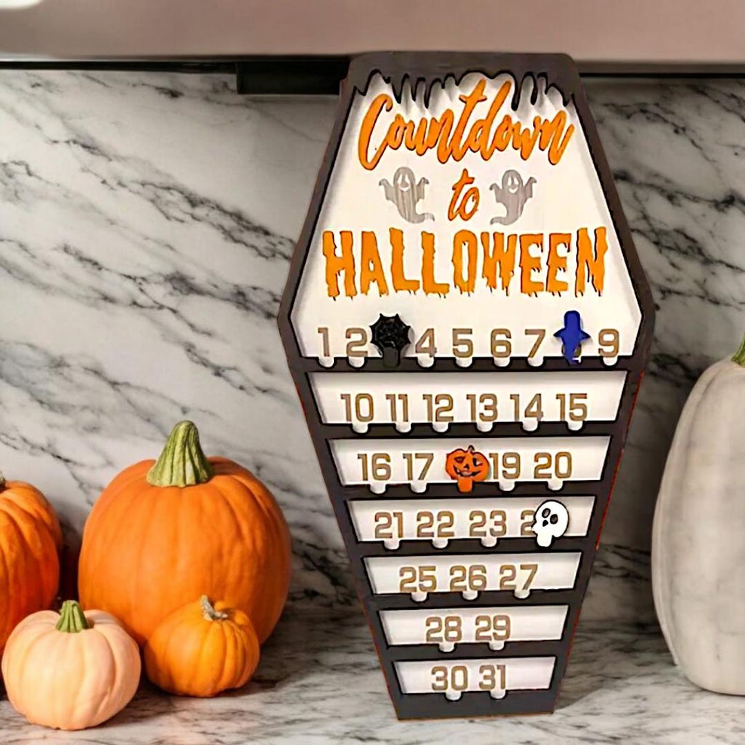 Halloween Countdown Wood Calendar - Laser Engraved- Spooky Wood Pegs ...