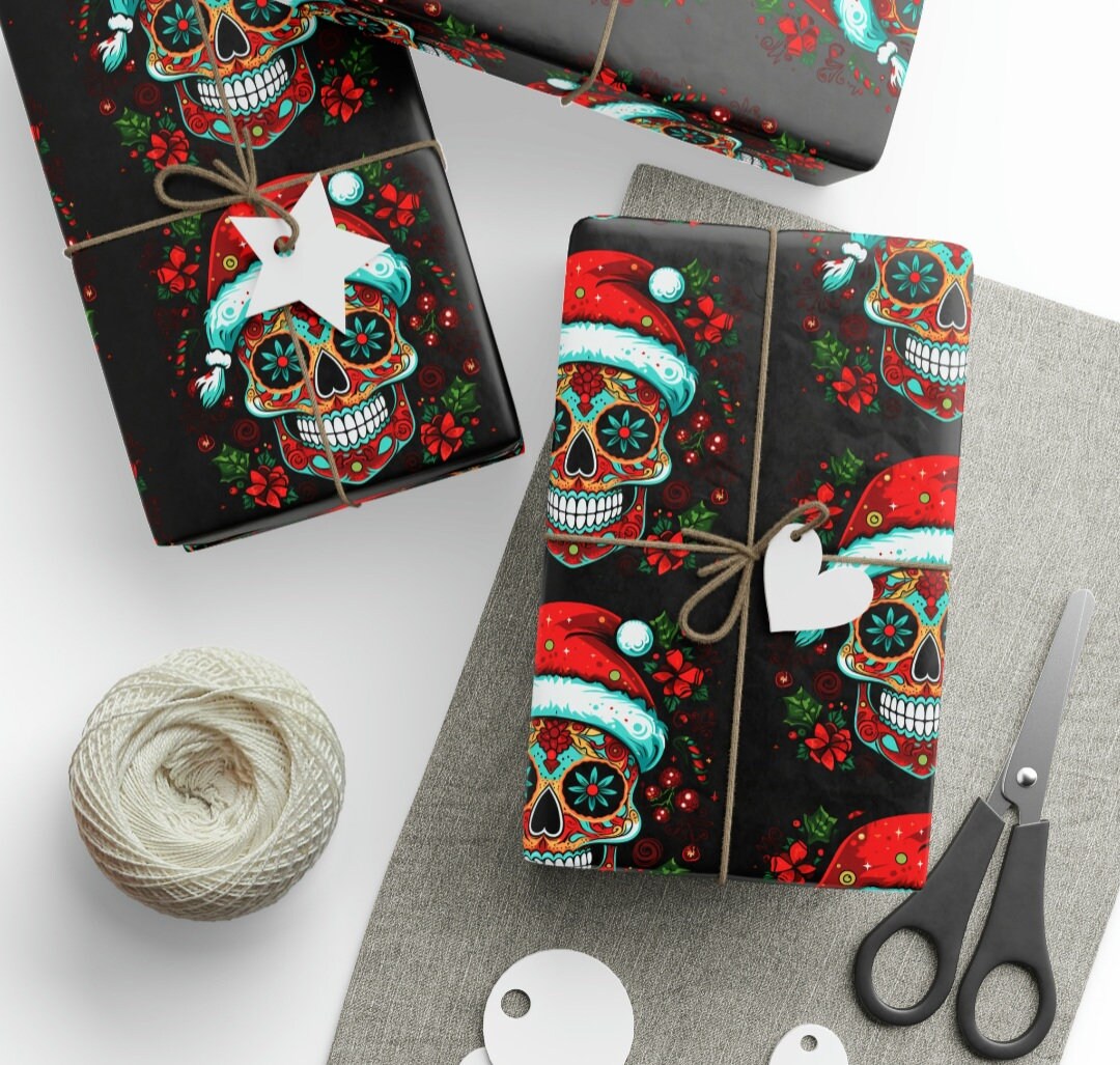 Sugar Skull Wrapping Paper, Holiday Wrap, Gift Wrap Paper, Christmas ...