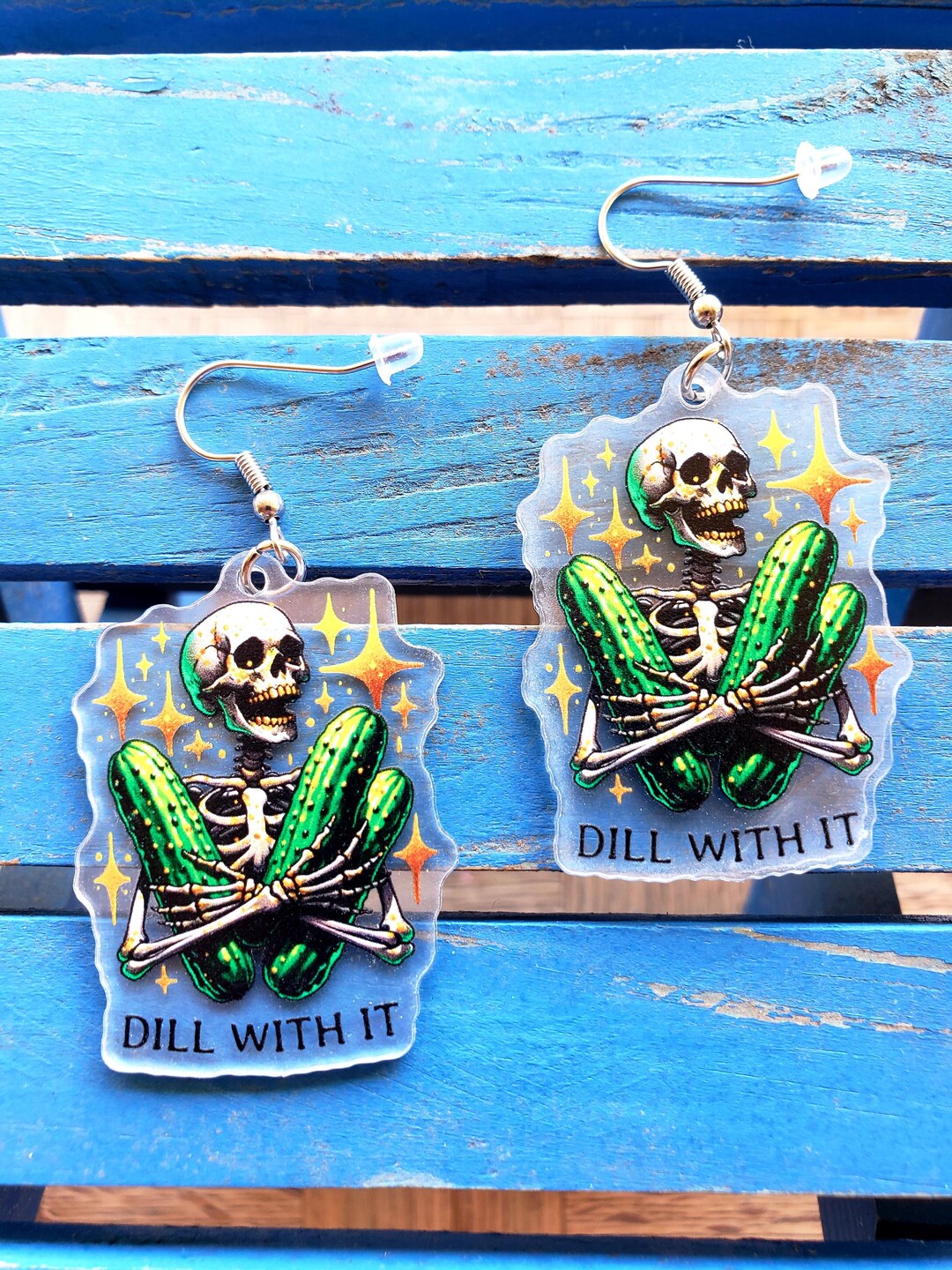 Dill With It Earrings | Funny Skeleton Pickle Earrings | Punny Acrylic ...