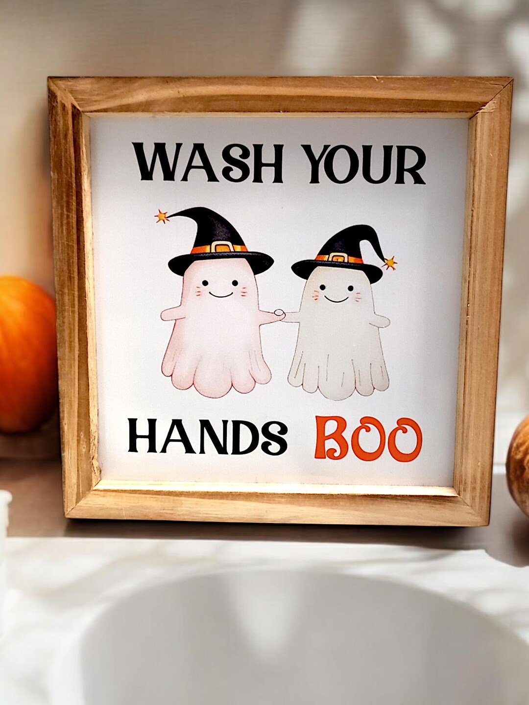 Wash Your Hands Boo" Halloween Wall Decor - 8x8 Wood Sign, Bathroom ...