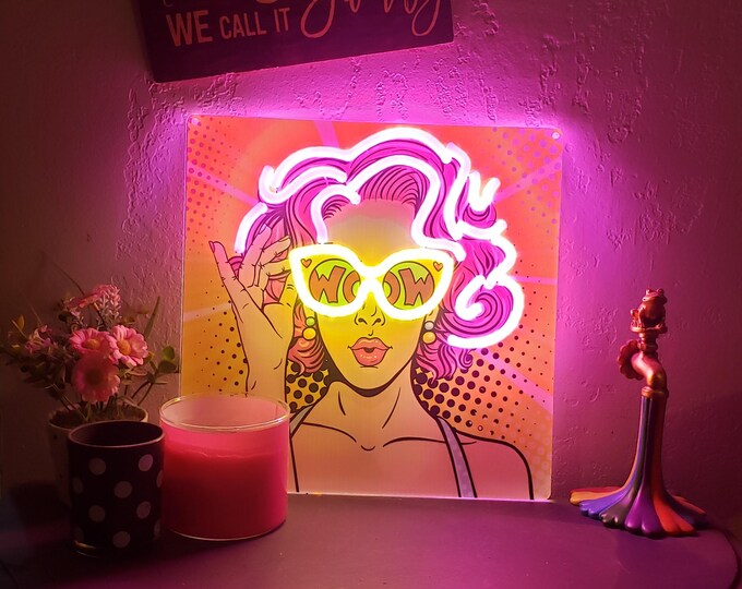 WOW Woman Neon Sign 60s Pop Art LED Wall Light Retro Vibrant Printed ...