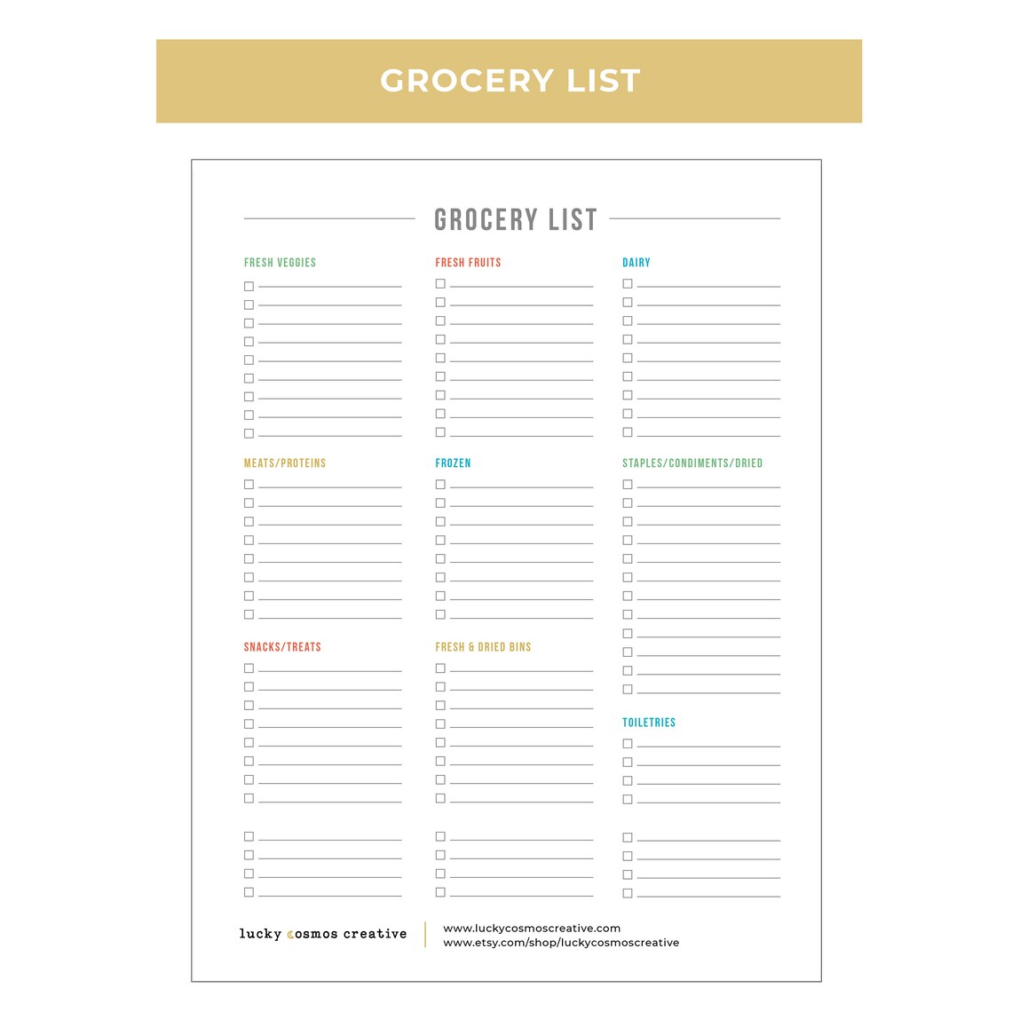 Grocery List Printable PDF Page, Grocery List Planner, Grocery Planner ...