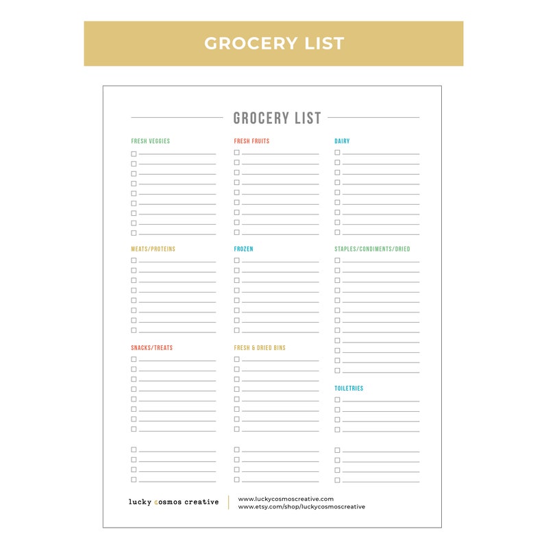 Grocery List Printable PDF Page, Grocery List Planner, Grocery Planner ...