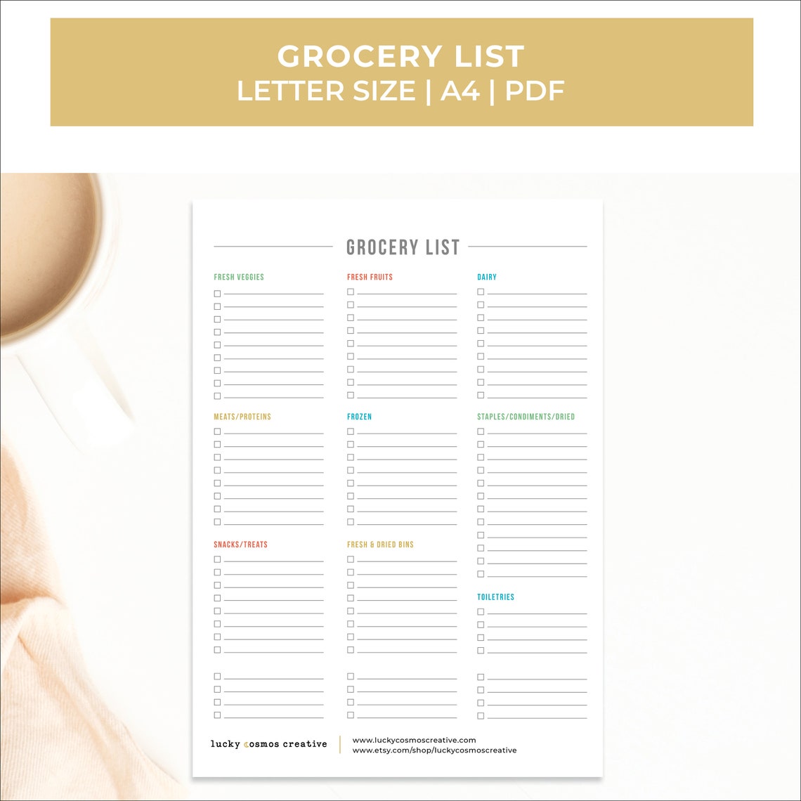 Grocery List Printable PDF Page, Grocery List Planner, Grocery Planner ...