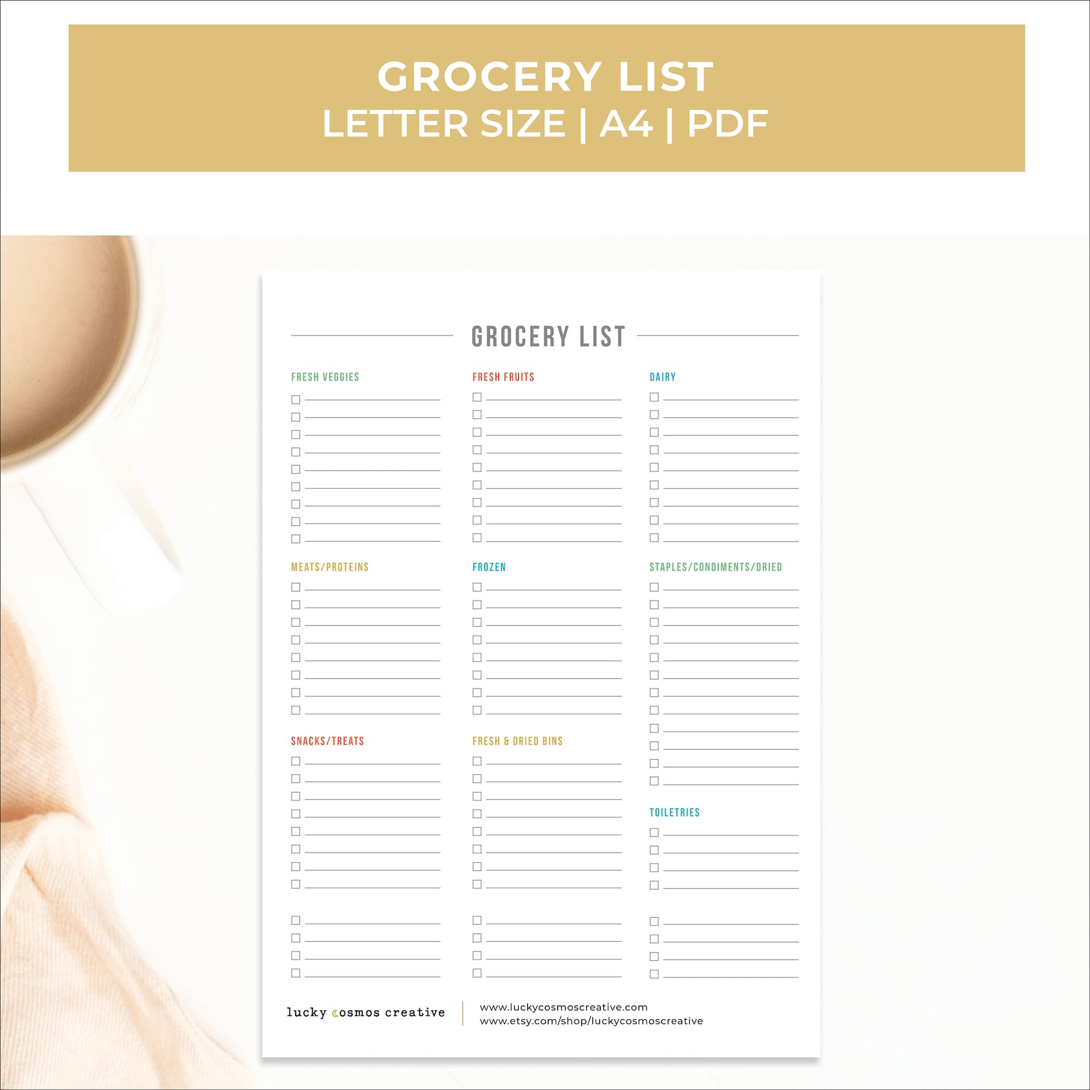 Grocery List Printable PDF Page, Grocery List Planner, Grocery Planner ...