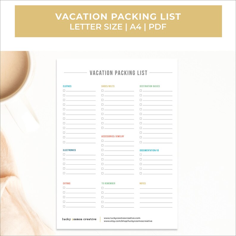 Vacation Packing List Printable, Cute Packing List Planner, Cute ...