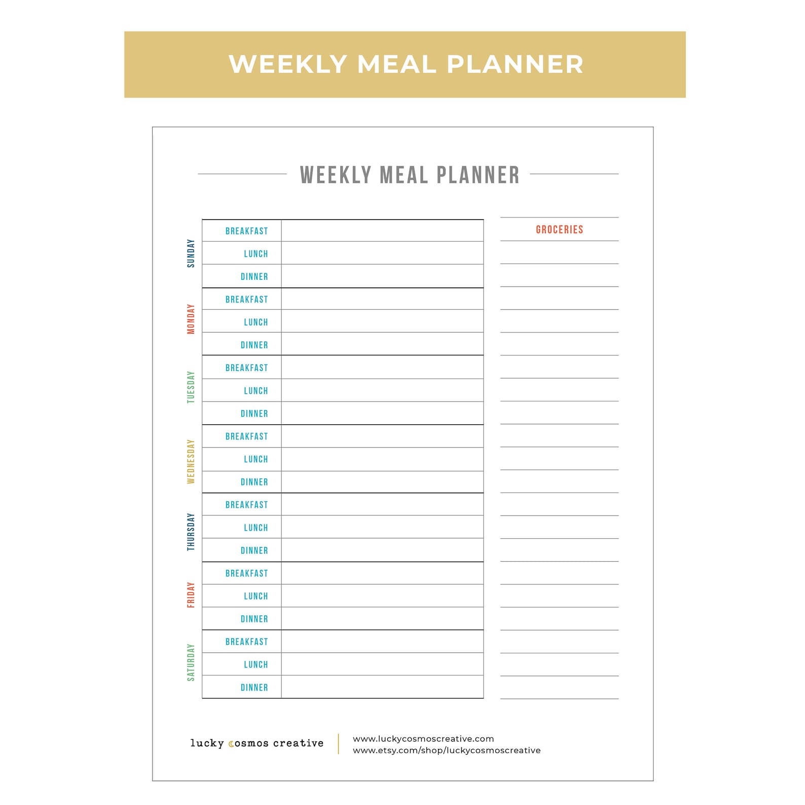 Weekly Meal Planner Printable PDF Page, Weekly Meal Tracker, Cute Meal ...
