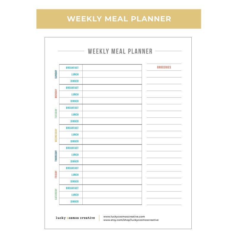 Weekly Meal Planner Printable PDF Page, Weekly Meal Tracker, Cute Meal ...