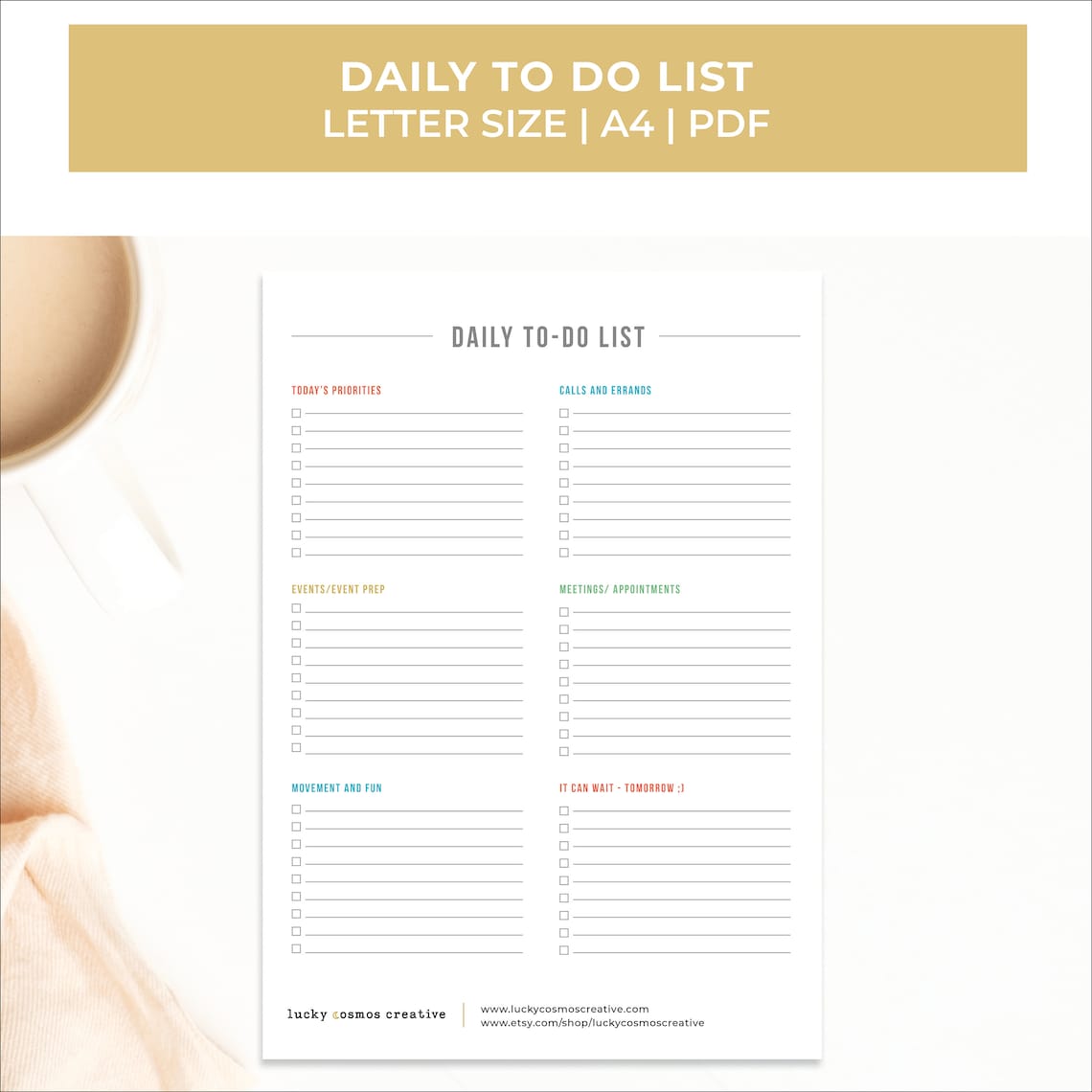Daily to Do List Printable PDF Page, Daily to Do List Planner, Daily to ...