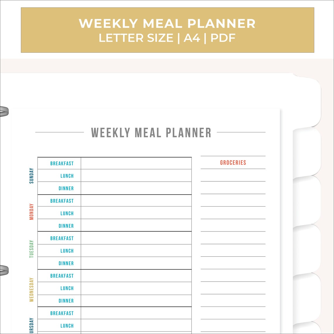 Weekly Meal Planner Printable PDF Page, Weekly Meal Tracker, Cute Meal ...