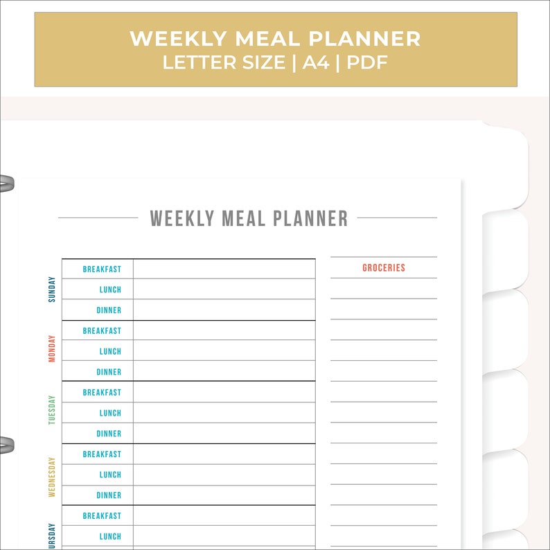 Weekly Meal Planner Printable PDF Page, Weekly Meal Tracker, Cute Meal ...