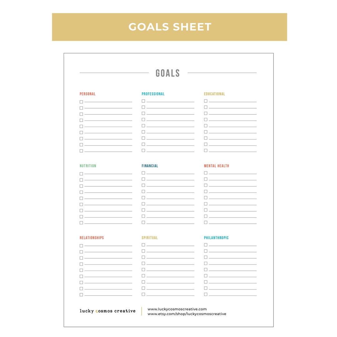 Goals Sheet Printable PDF Page, Goals Sheet Planner, Goals Sheet ...