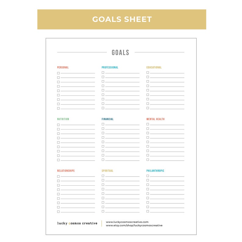 Goals Sheet Printable PDF Page, Goals Sheet Planner, Goals Sheet ...