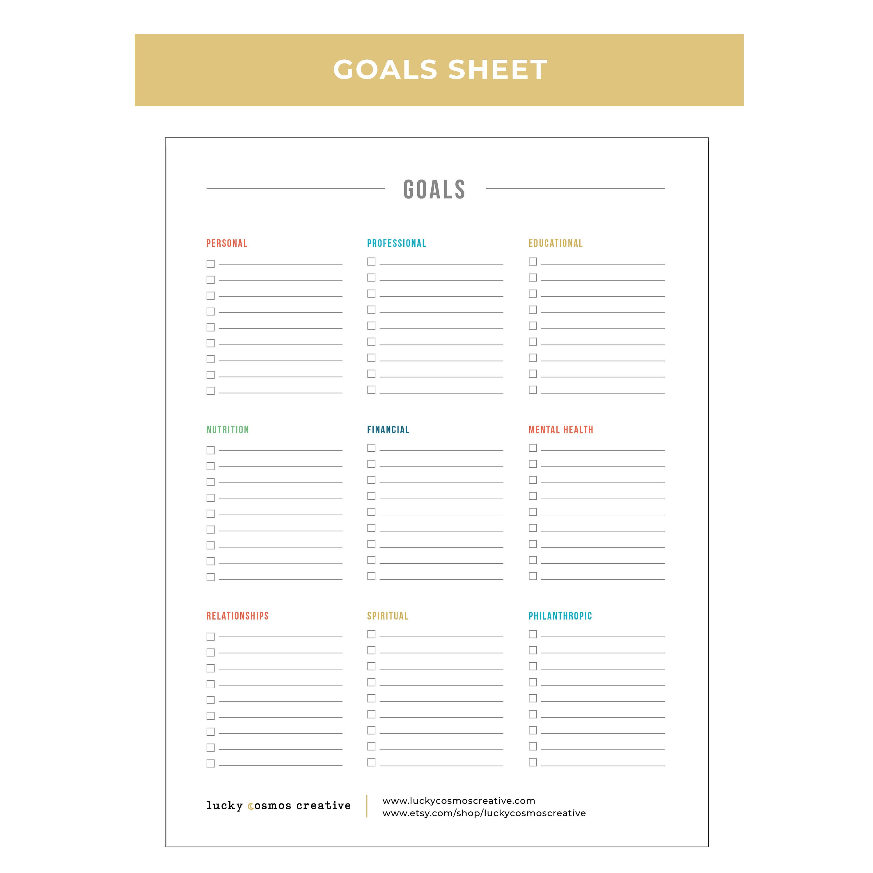 Goals Sheet Printable PDF Page, Goals Sheet Planner, Goals Sheet ...
