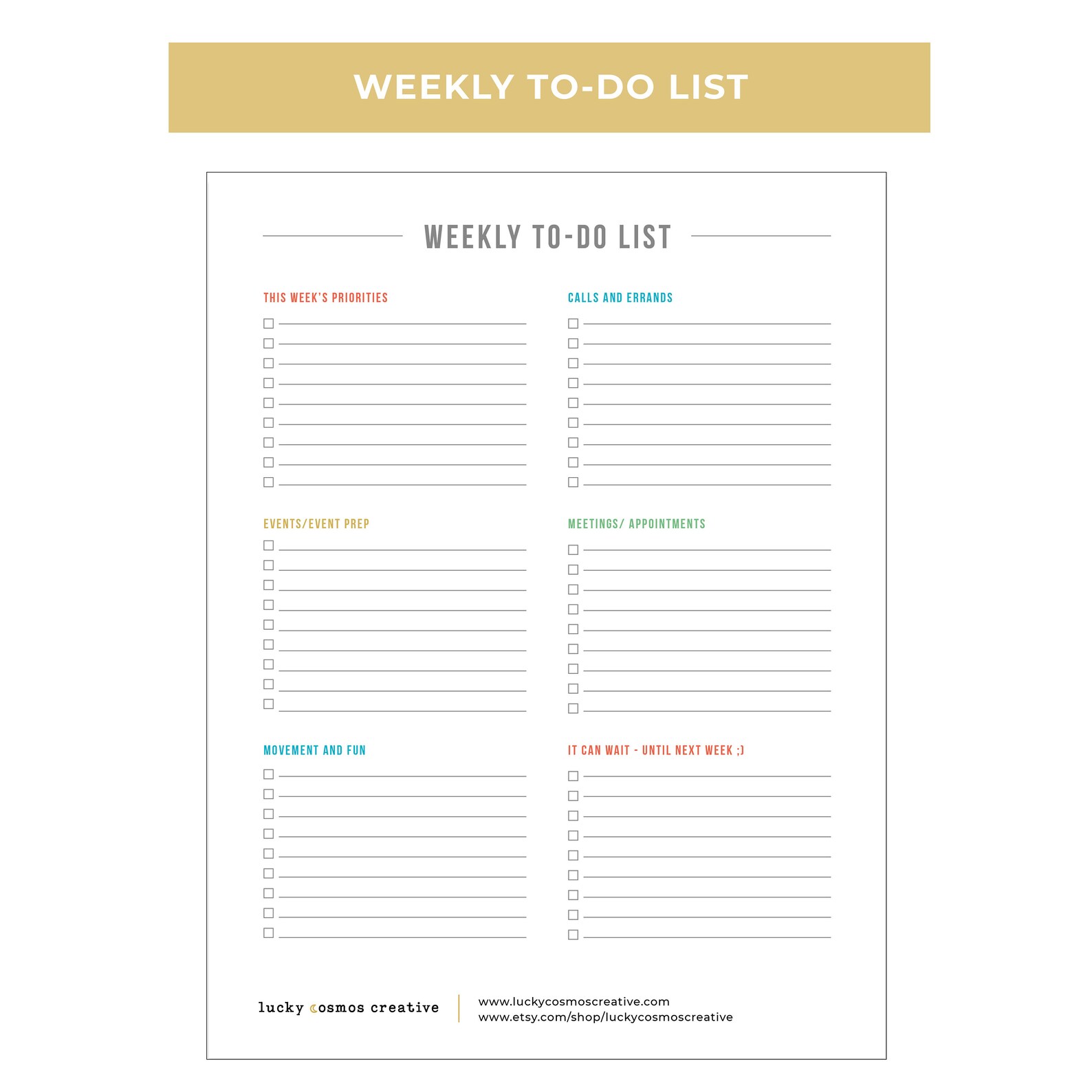 Weekly to Do List Printable PDF Page, Weekly to Do List Planner, Weekly ...
