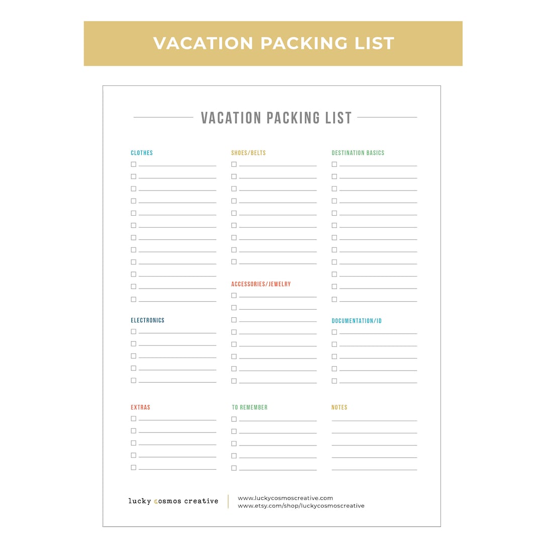 Vacation Packing List Printable, Cute Packing List Planner, Cute ...
