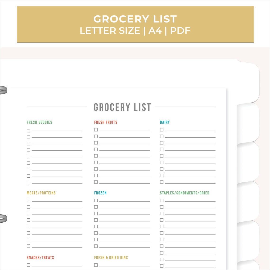 Grocery List Printable PDF Page, Grocery List Planner, Grocery Planner ...