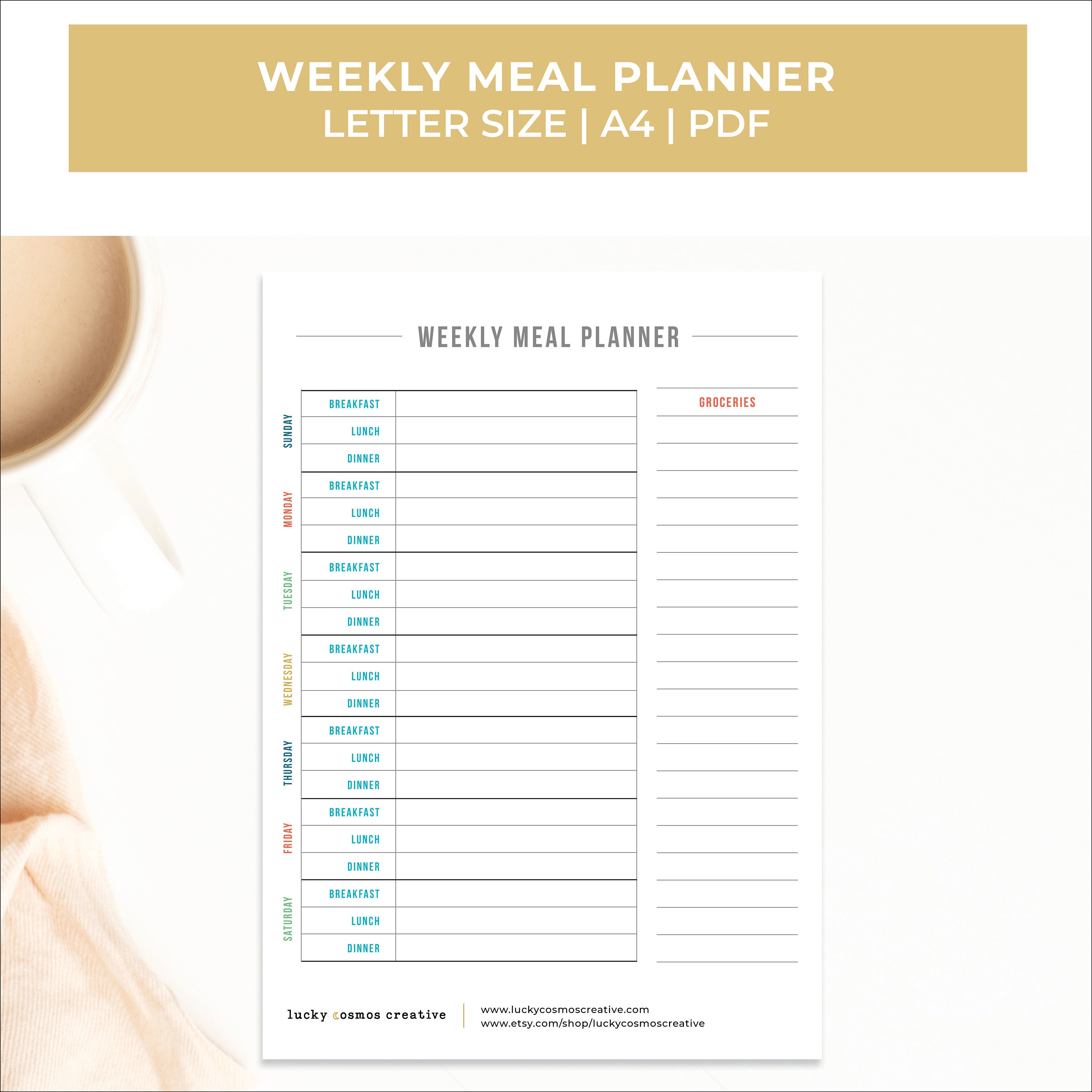Weekly Meal Planner Printable PDF Page Weekly Meal Tracker - Etsy