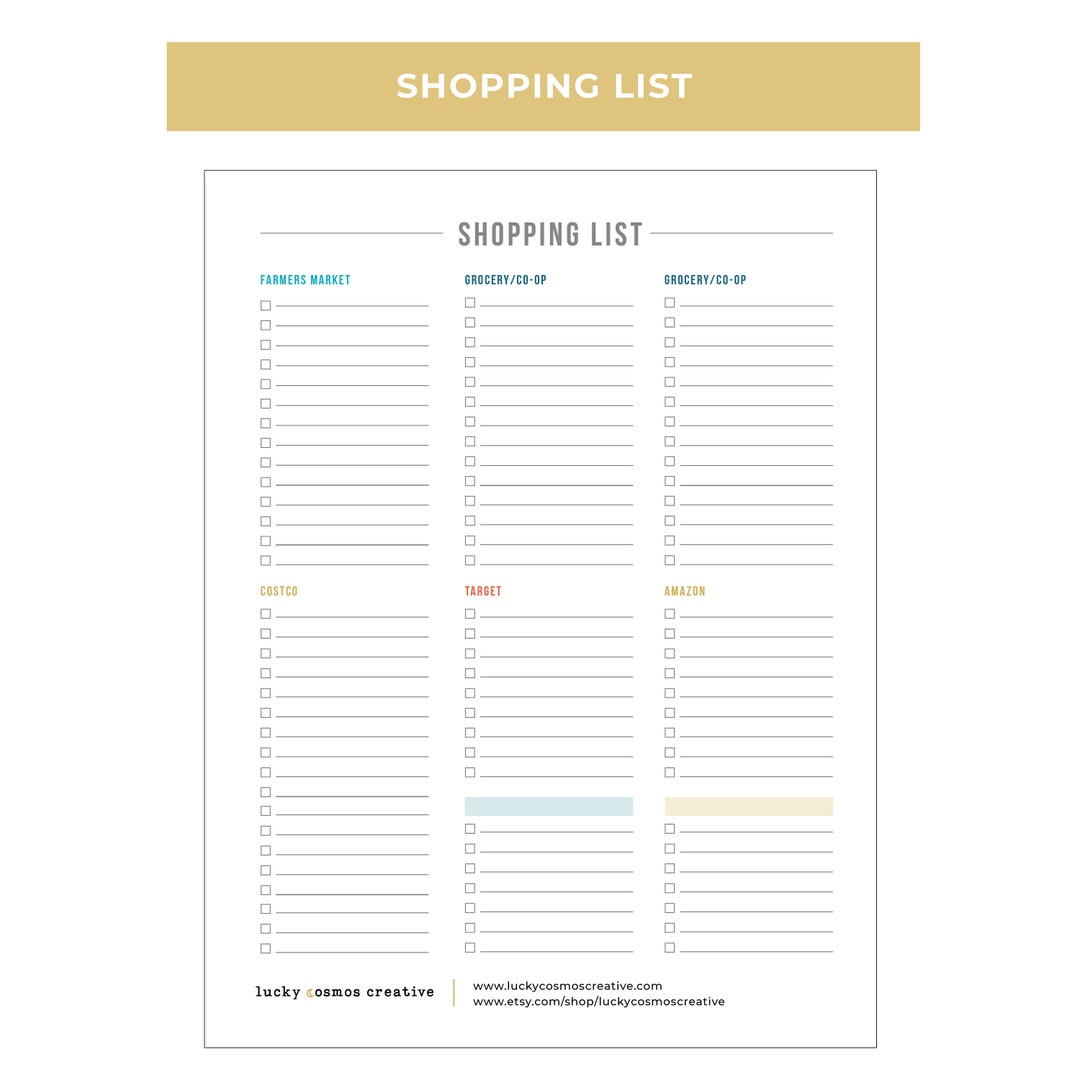 Shopping List Printable PDF Page, Shopping List Planner, Shopping ...