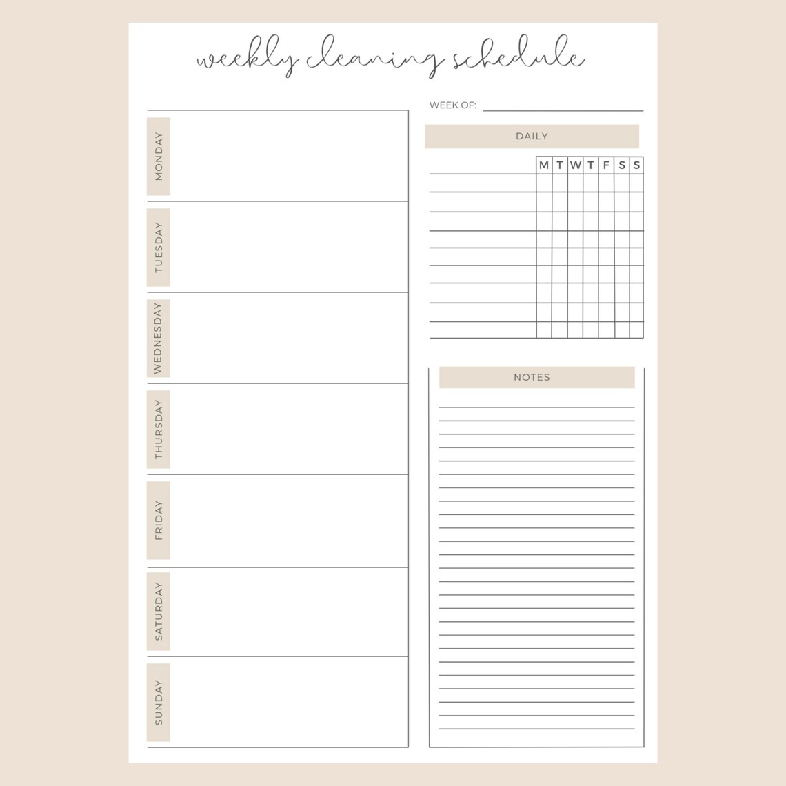 Printable Weekly Cleaning Schedule | A4 and Letter Size | Minimal Style ...