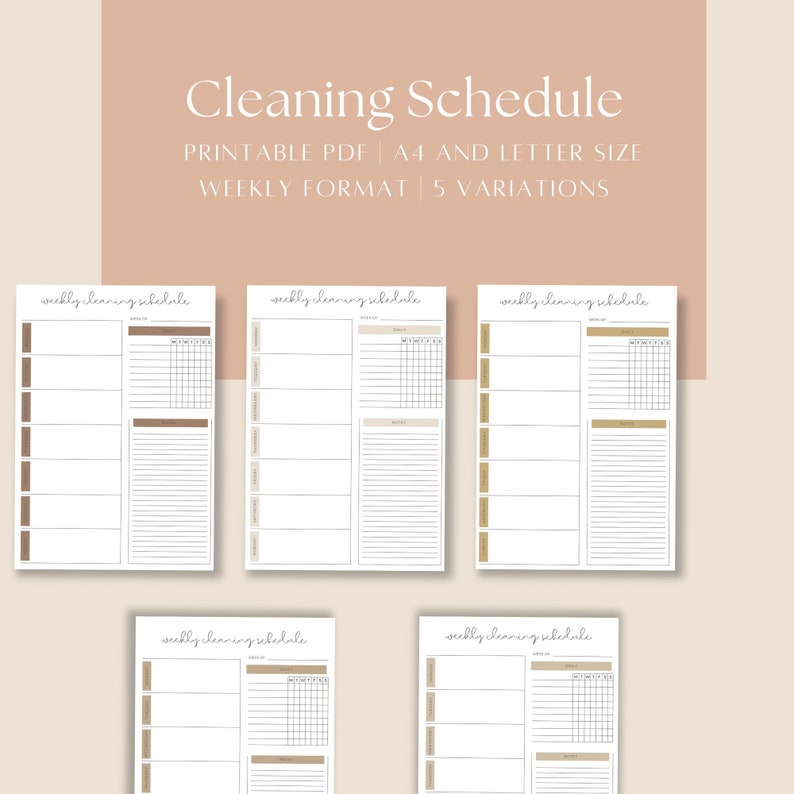 Printable Weekly Cleaning Schedule | A4 and Letter Size | Minimal Style ...