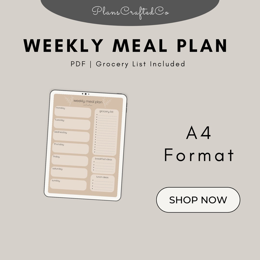 Weekly Meal Planner Pdf Grocery List Breakfast Ideas Lunch Ideas