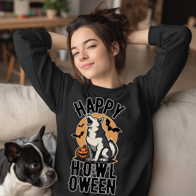 Happy Howl Oween | Funny Halloween Dog Sweatshirt | Cozy Spooky Pet ...