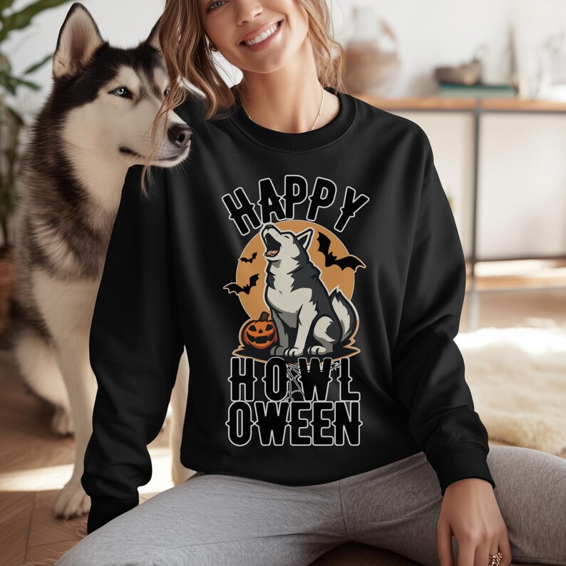 Happy Howl Oween | Funny Halloween Dog Sweatshirt | Cozy Spooky Pet ...