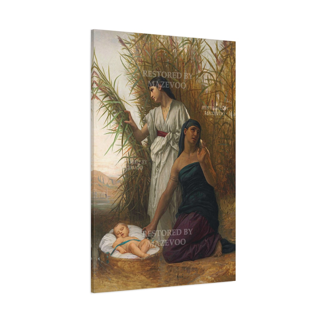 Moses in the Bulrushes Canvas Stretched, Finding Baby Moses Wall Art ...