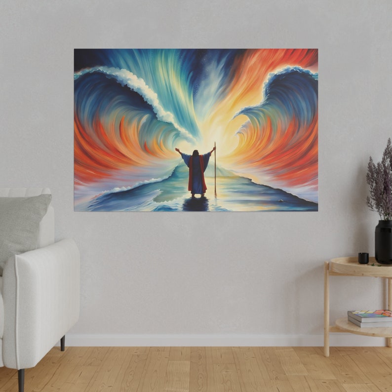 Moses Parting the Red Sea Wall Art Canvas, Moses Painting Wall Art ...