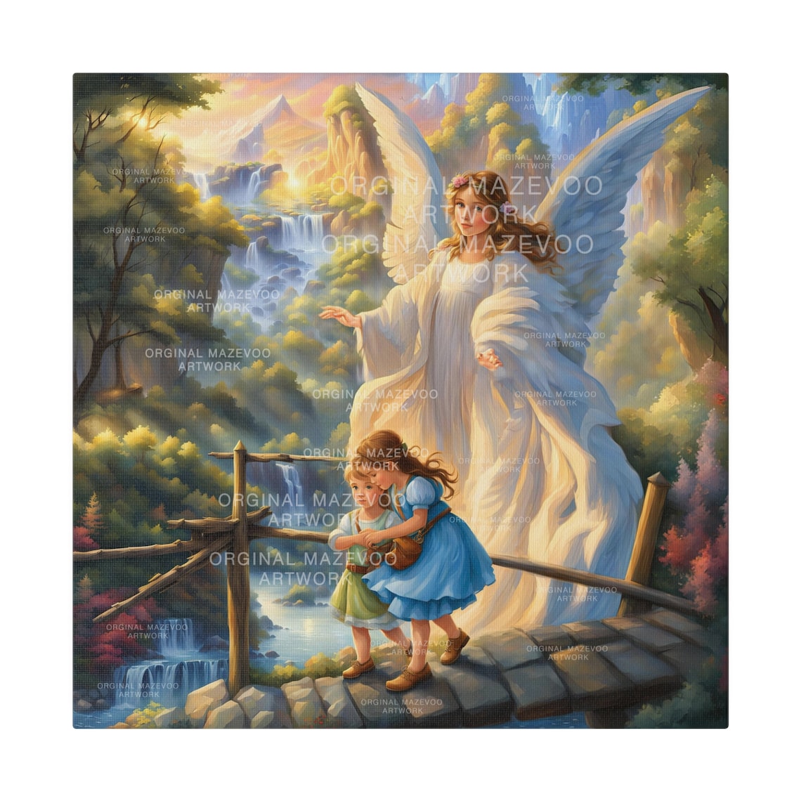 Guardian Angel Wall Art | Modern Original Angel Canvas Print | Stretched Canvas Christian ...