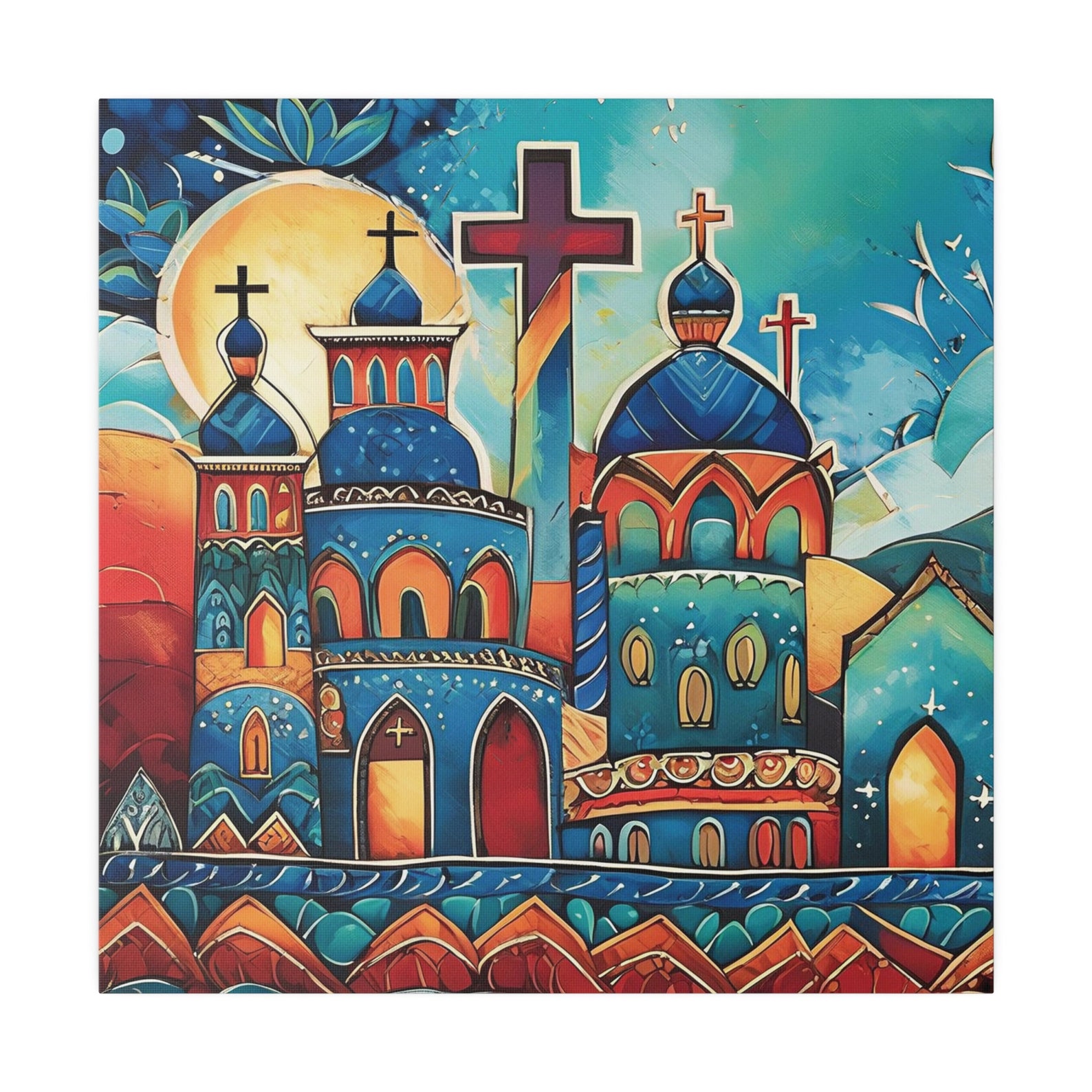Abstract Vibrant Church Painting Print, Painting of Church Wall Art ...