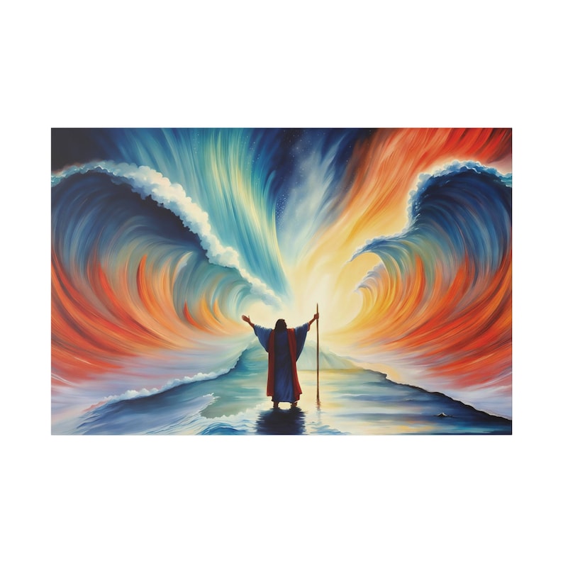Moses Parting the Red Sea Wall Art Canvas, Moses Painting Wall Art ...